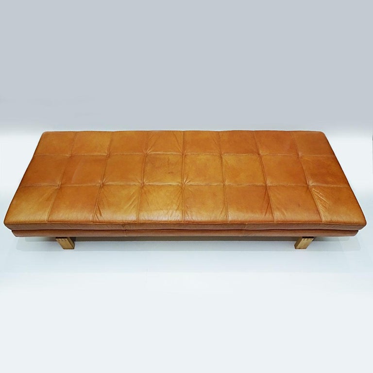 Danish Midcentury Vintage Cognac Leather and Oak Daybed with Floating ...