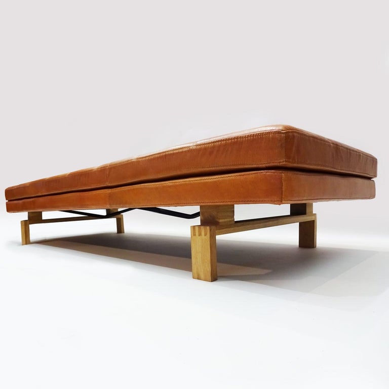 Danish Midcentury Vintage Cognac Leather and Oak Daybed with Floating ...