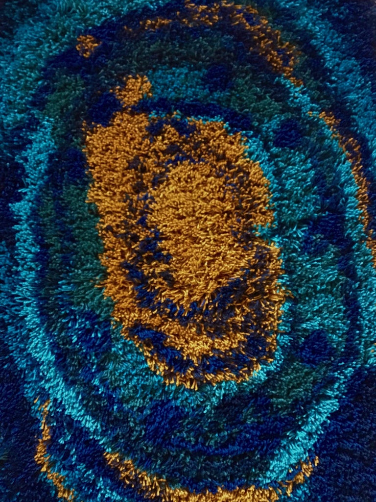 Blue Danish Midcentury Rya Rug by EGE Taepper in Abstract Shag Pile at ...