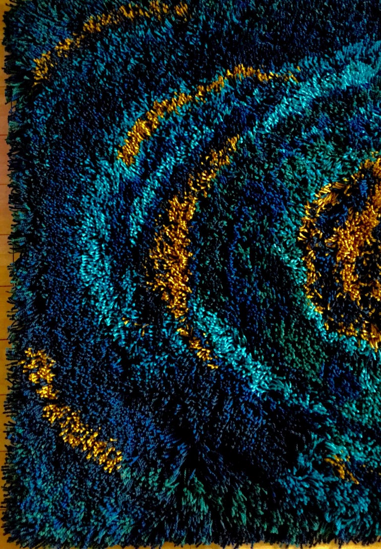 Blue Danish Midcentury Rya Rug by EGE Taepper in Abstract Shag Pile at ...