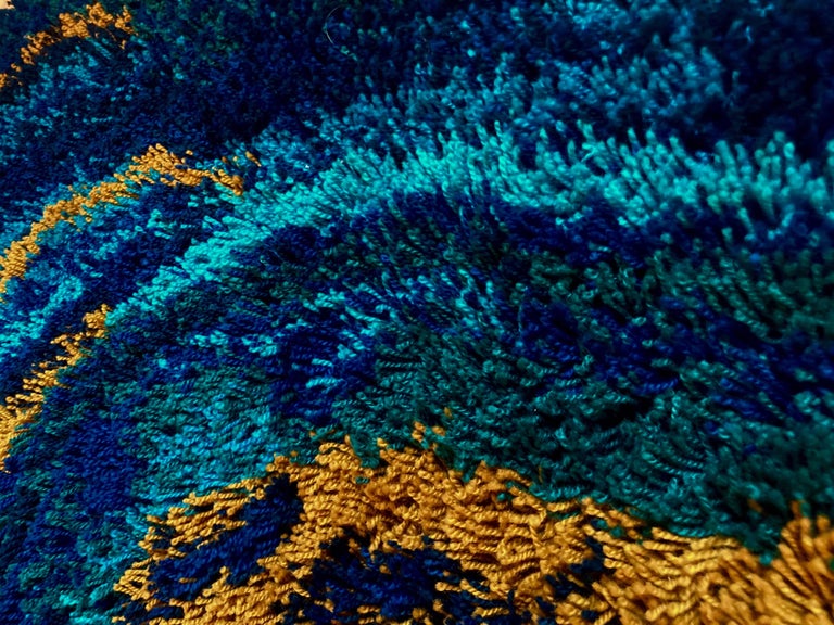 Blue Danish Midcentury Rya Rug by EGE Taepper in Abstract Shag Pile at ...