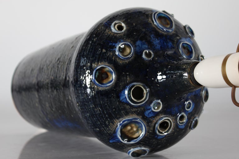 Danish Midcentury Huge Sculptural Blue Ceramic Table Lamp by Jytte ...