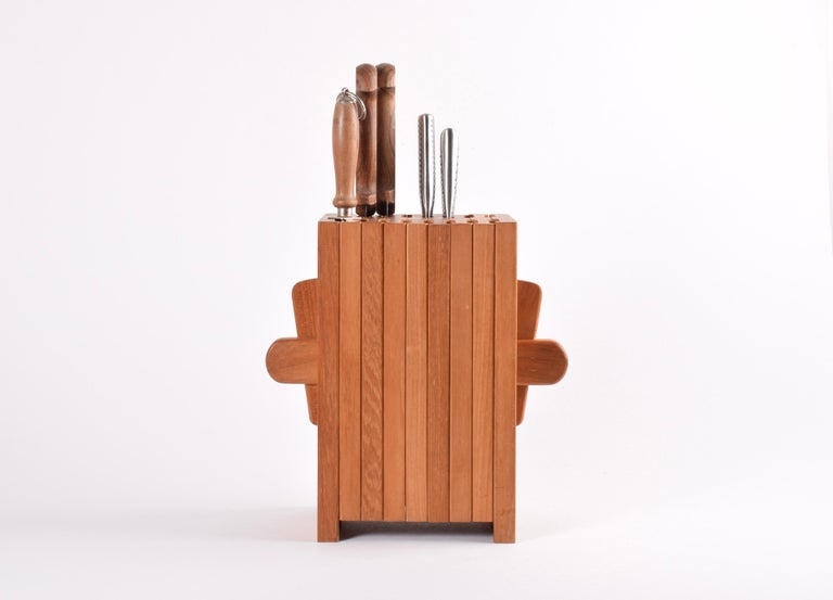 Danish Midcentury Teak Knife Storage Block by Trip Trap Attributed to ...