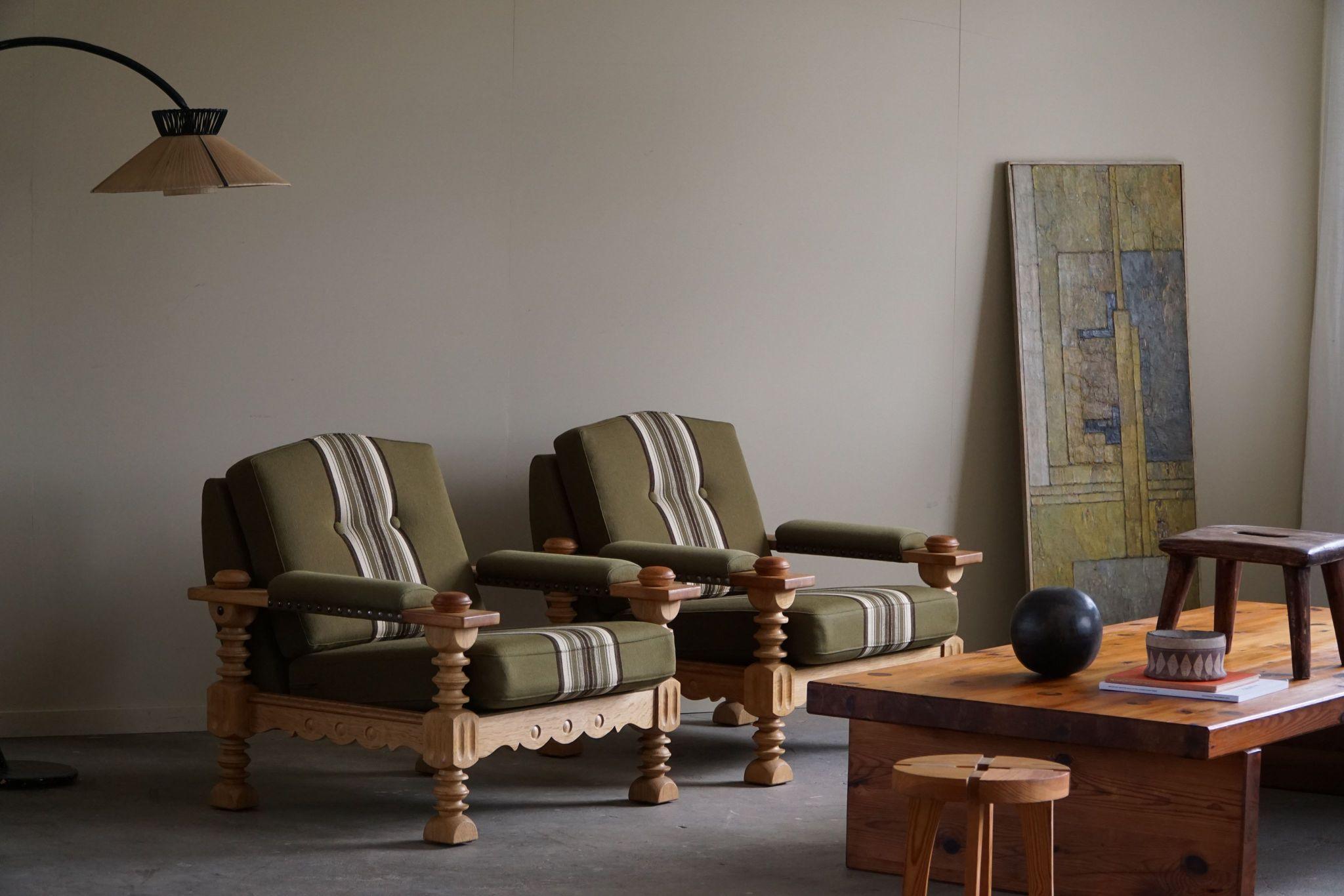 Danish Modern, A Pair of Lounge Chairs in Oak and Wool, Henning ...