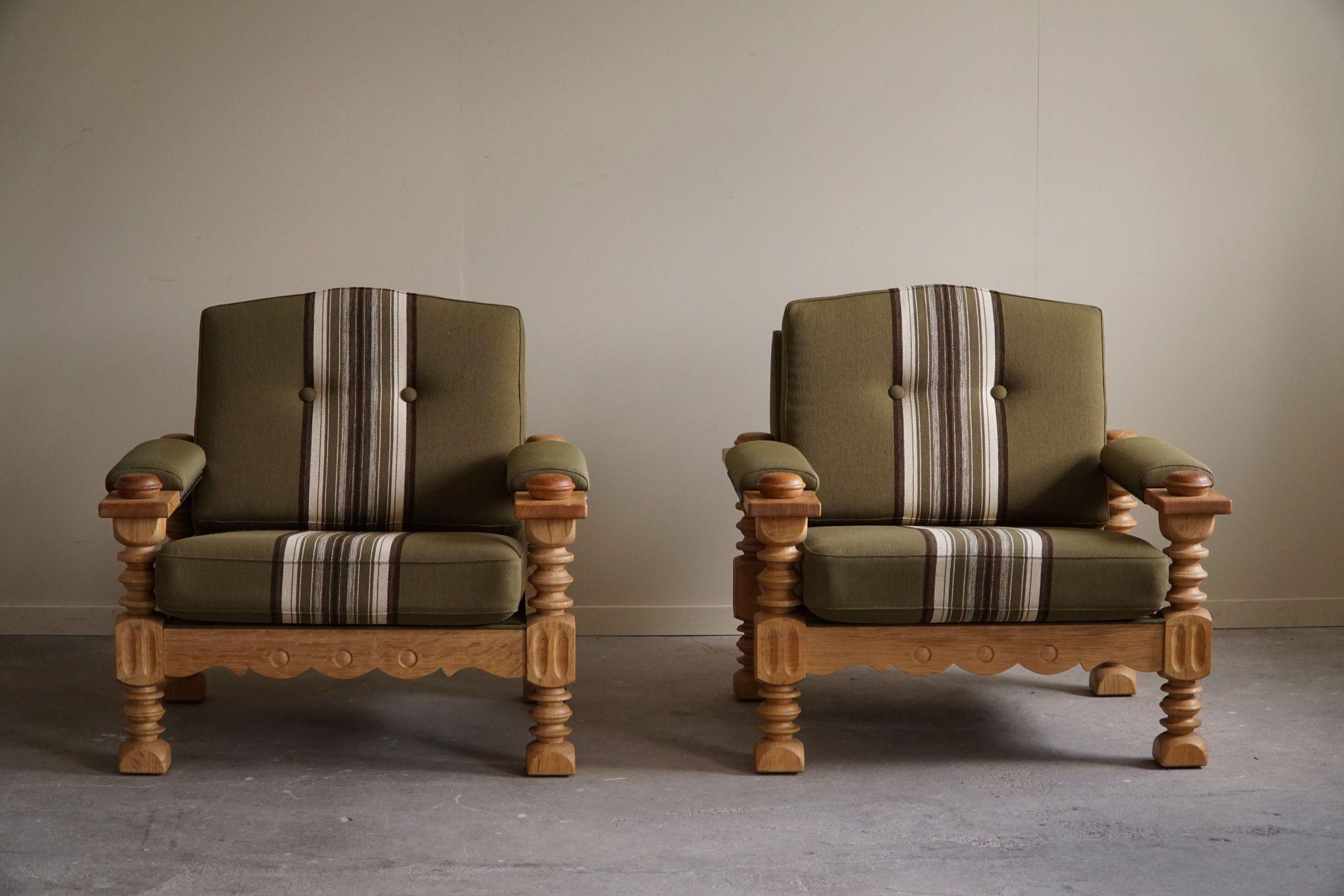 Danish Modern, A Pair of Lounge Chairs in Oak and Wool, Henning ...