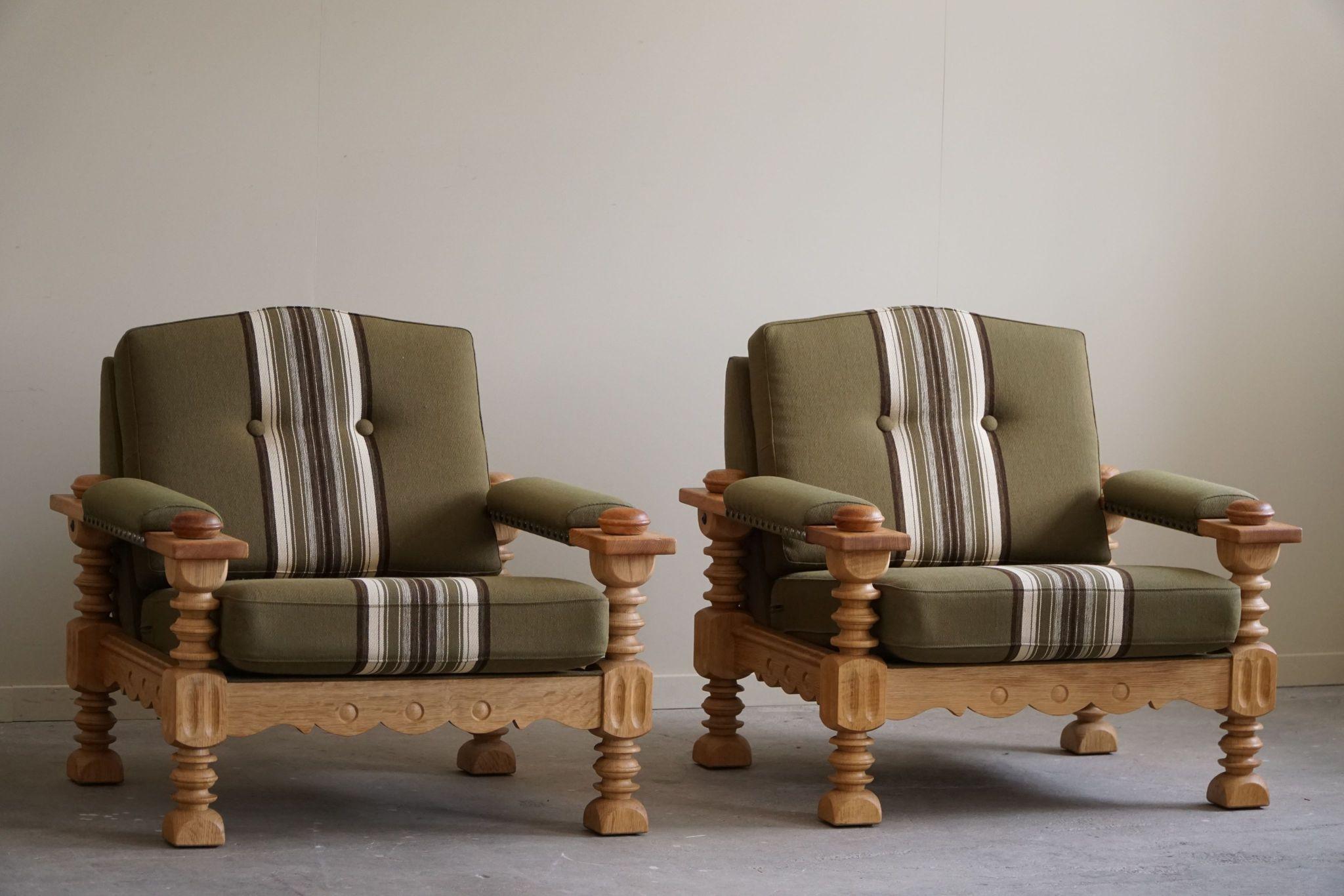 Danish Modern, A Pair of Lounge Chairs in Oak and Wool, Henning ...