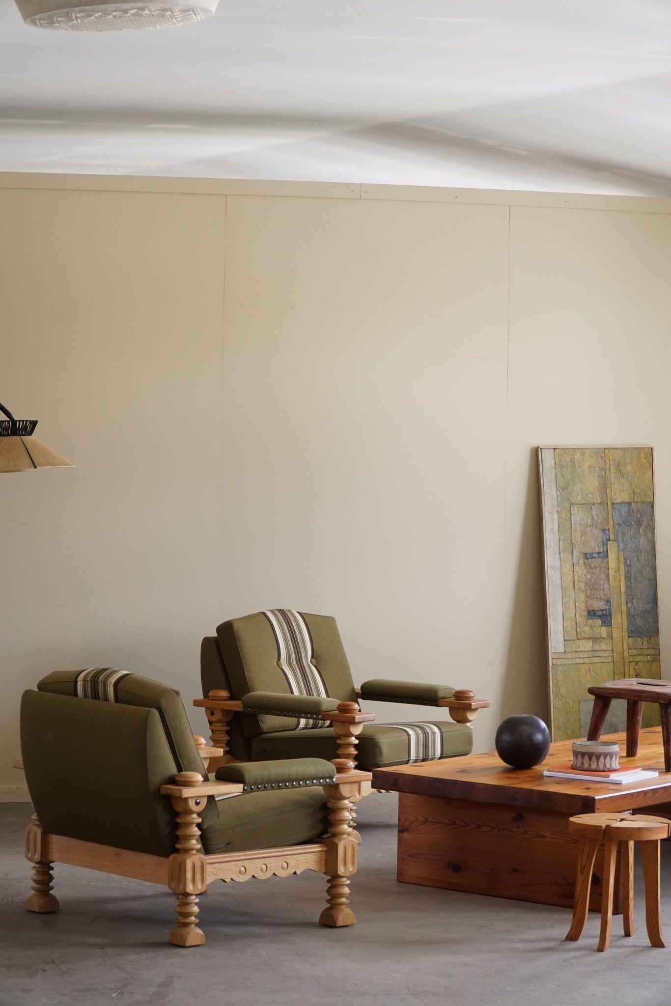 Danish Modern, A Pair of Lounge Chairs in Oak and Wool, Henning ...