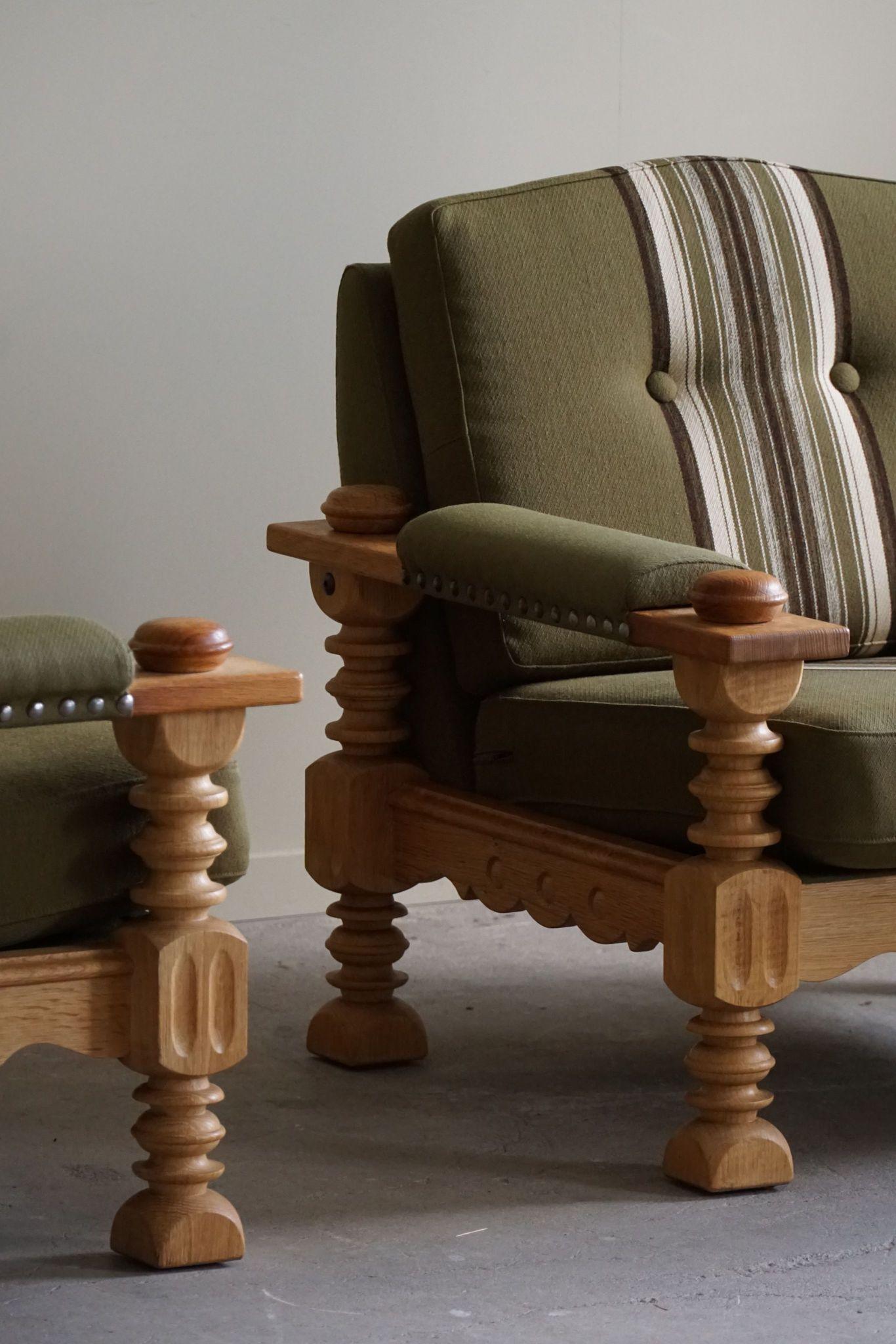 Danish Modern, A Pair of Lounge Chairs in Oak and Wool, Henning ...