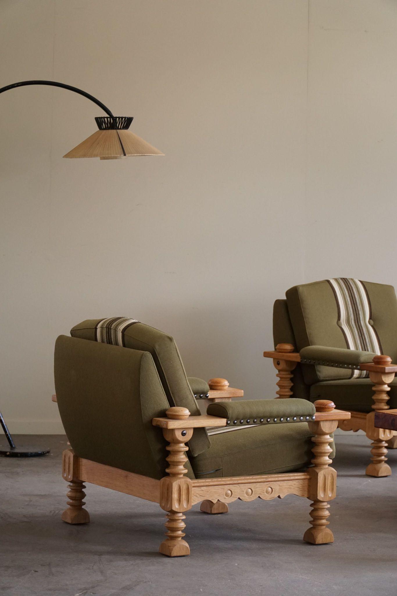 Danish Modern, A Pair of Lounge Chairs in Oak and Wool, Henning ...