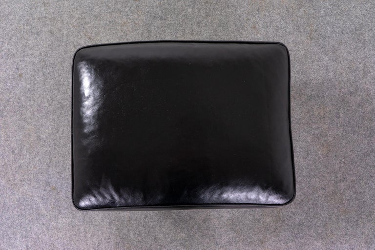 Danish Modern Black Leather Footstool For Sale at 1stDibs