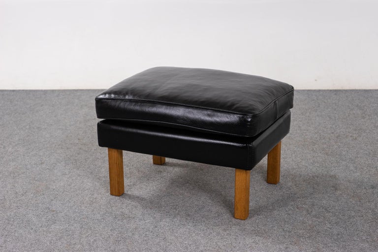 Danish Modern Black Leather Footstool For Sale at 1stDibs