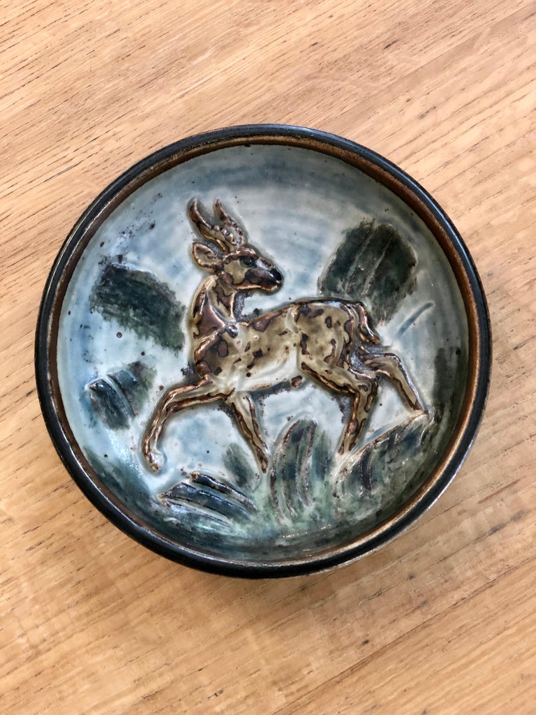 Danish Modern Ceramic Stag Bowl For Sale at 1stDibs