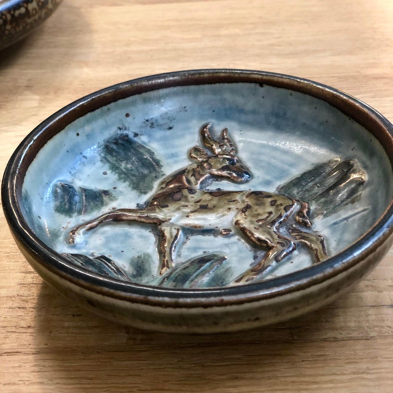 Danish Modern Ceramic Stag Bowl For Sale at 1stDibs