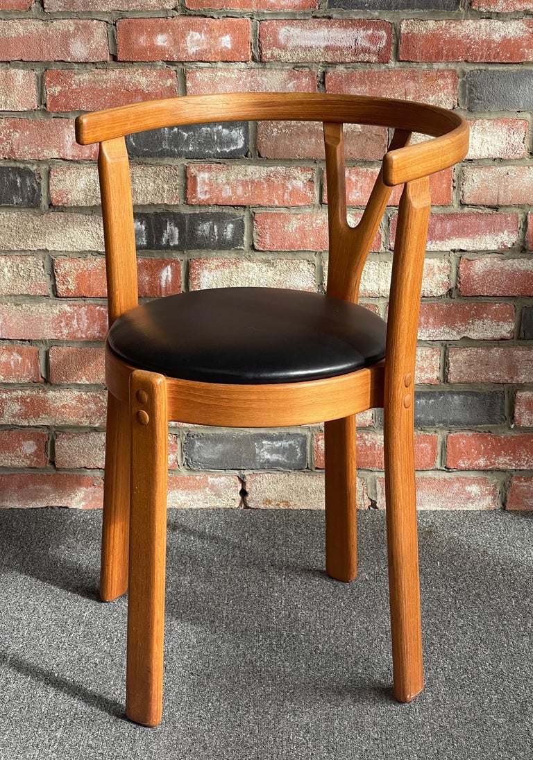 Danish Modern Circular Teak Desk Chair with Black Naugahyde Seat at ...