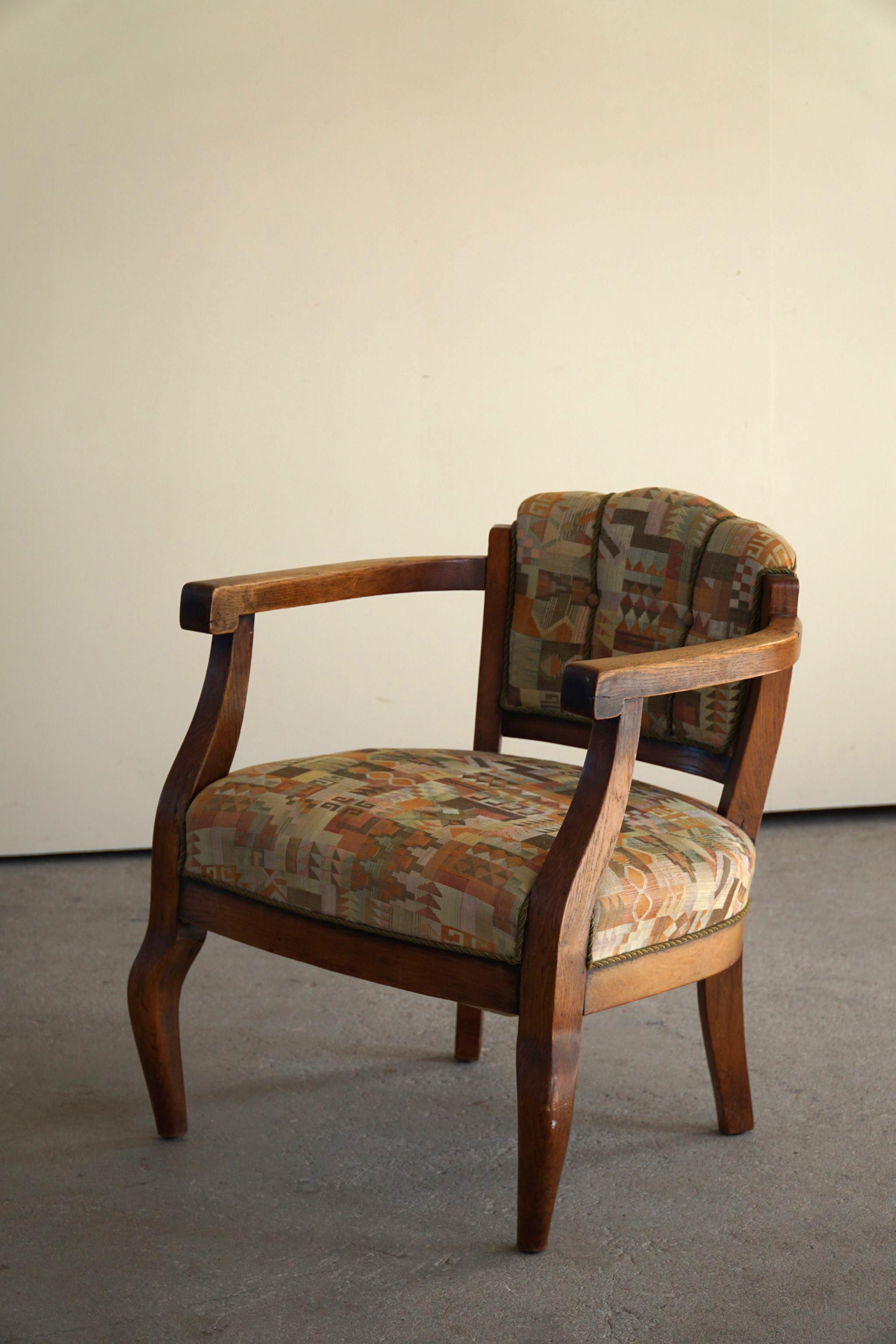 Danish Modern Classic Armchair in Solid Oak with Vintage Fabric, 1940s ...