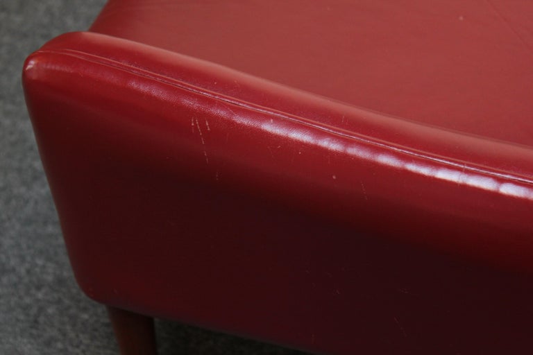 Danish Modern Cranberry Leather Settee by Hans Olsen For Sale at 1stDibs
