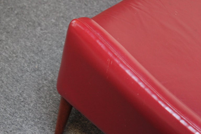 Danish Modern Cranberry Leather Settee by Hans Olsen For Sale at 1stDibs
