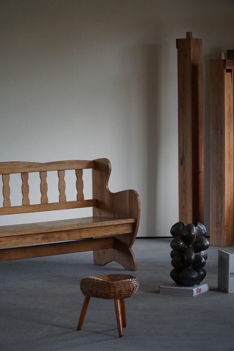 Danish Modern Curved Brutalist Bench in Solid Oak, Made in 1950s For ...