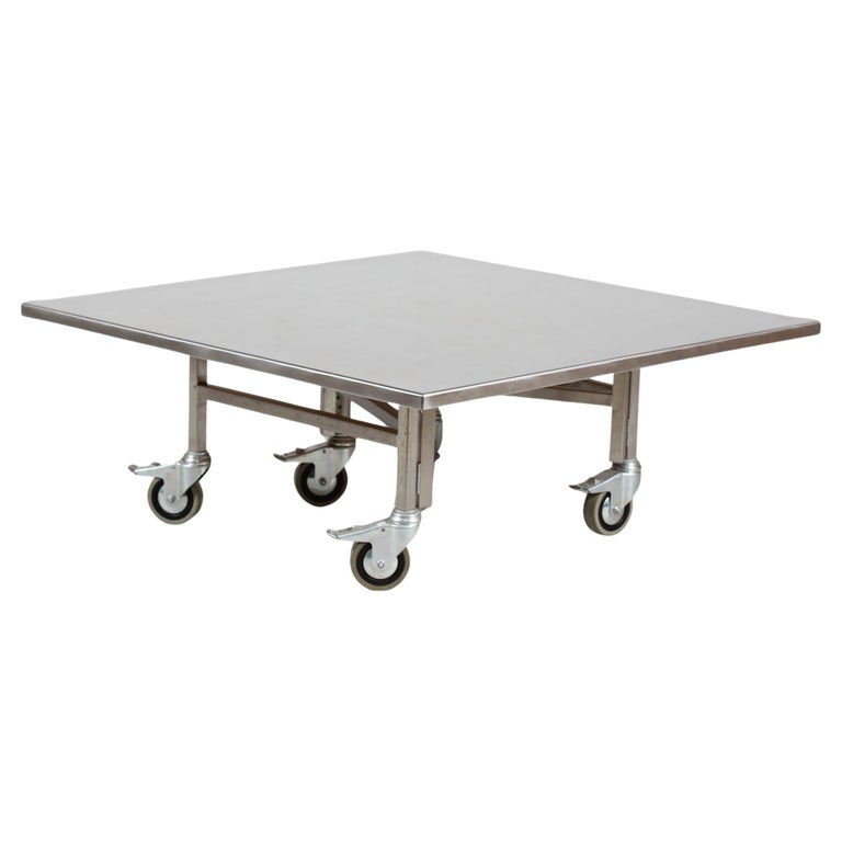 Danish Modern Custom Made Square Steel Coffee Table on Wheels Denmark ...