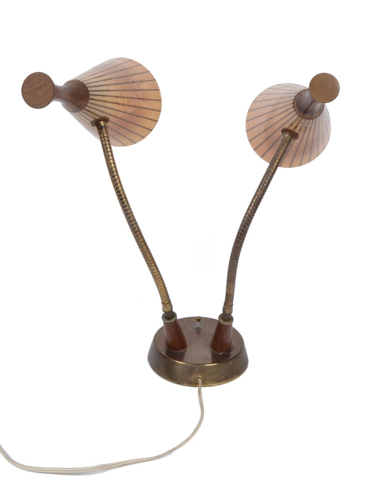 Danish Modern Dual Table Lamp Walnut and Fiberglass at 1stDibs