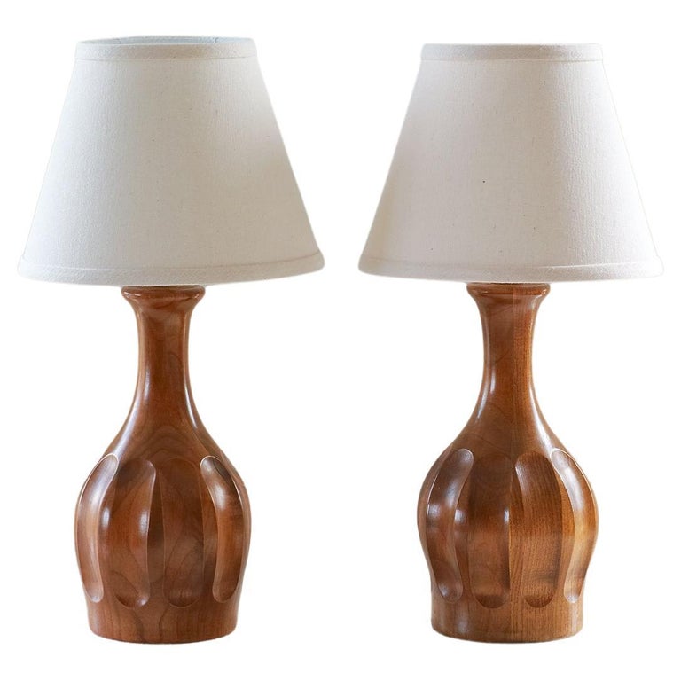 Danish Modern Fluted Turned Wood Lamps For Sale at 1stDibs