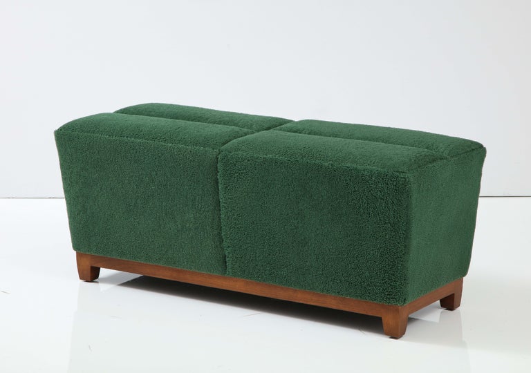Danish Modern Forest Green Sheepskin Bench For Sale at 1stDibs