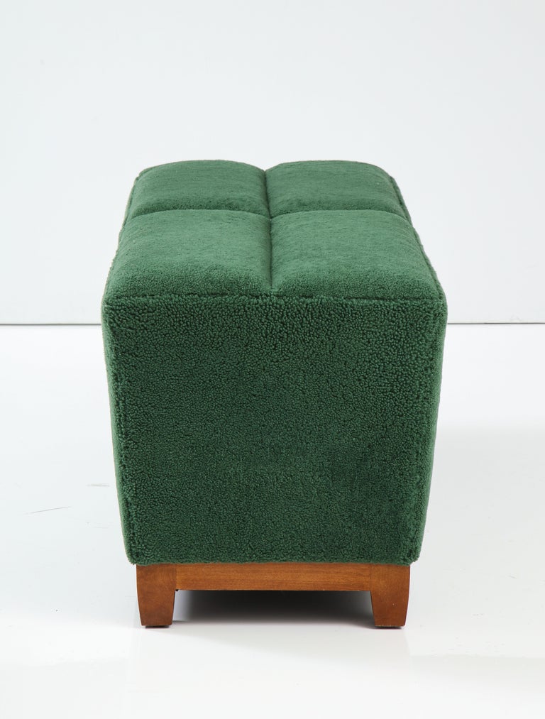 Danish Modern Forest Green Sheepskin Bench For Sale at 1stDibs
