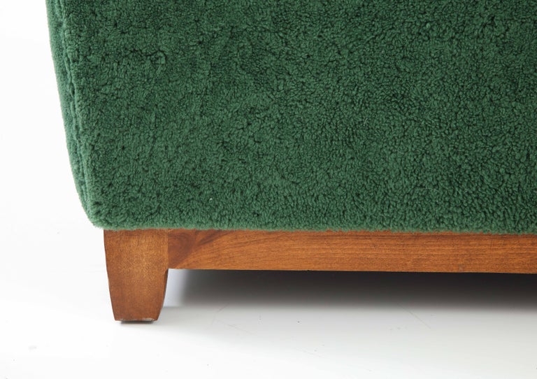 Danish Modern Forest Green Sheepskin Bench For Sale at 1stDibs