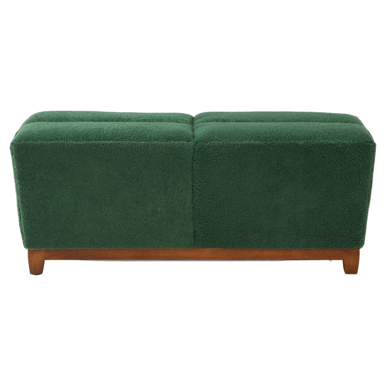 Danish Modern Forest Green Sheepskin Bench For Sale at 1stDibs