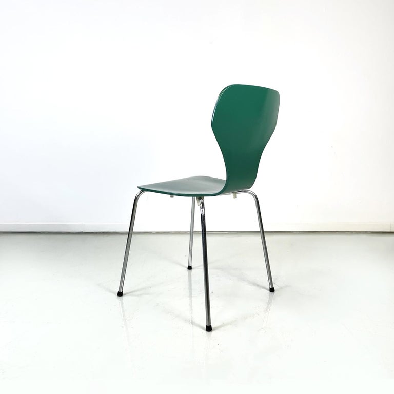 Danish Modern Green Wooden and Steel Chairs by Phoenix, 1970s at 1stDibs