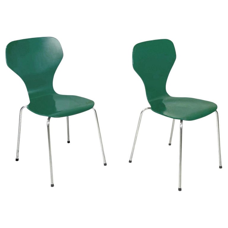 Danish Modern Green Wooden and Steel Chairs by Phoenix, 1970s at 1stDibs