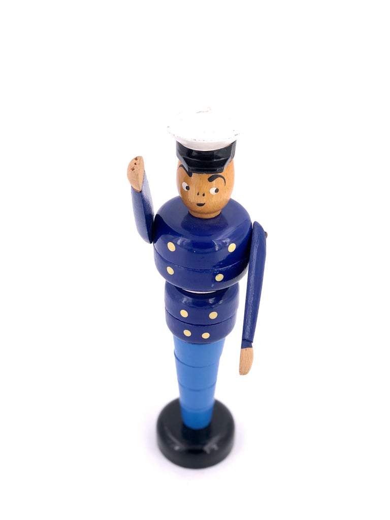 Danish Modern Hand Painted Police Officer Stackable Toy For Sale at 1stDibs
