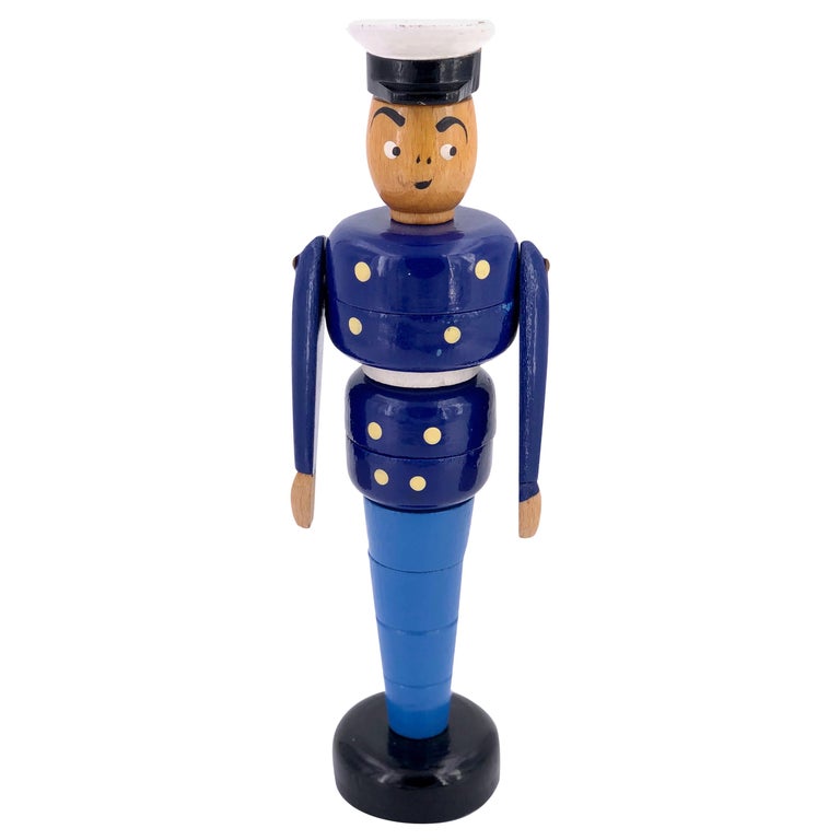 Danish Modern Hand Painted Police Officer Stackable Toy For Sale at 1stDibs
