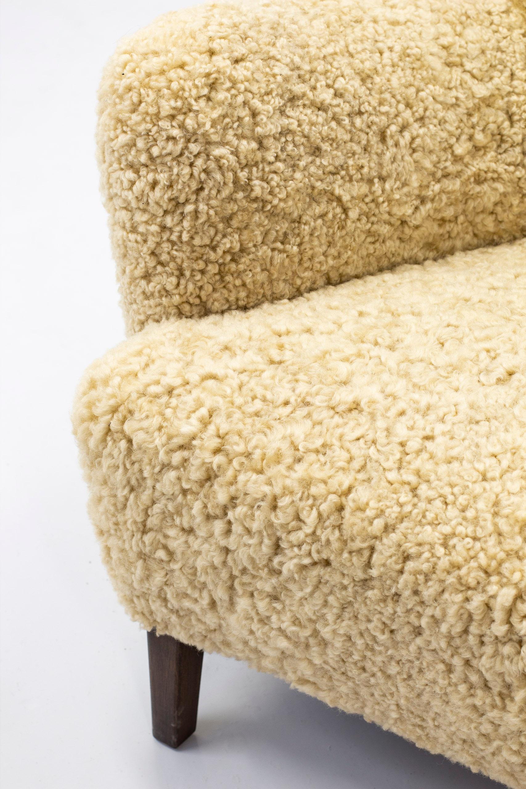 Danish Modern High Back Chair with Sheepskin Upholstery, Denmark, 1950s ...