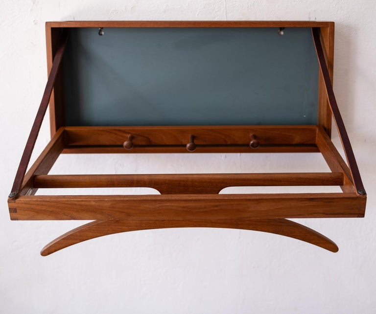 Danish Modern Hoff and Ostergaard Wall-Mount Teak Valet for Illums ...