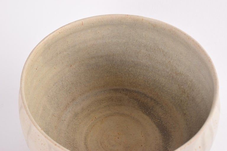 Danish Modern Large Tall Stoneware Bowl with Beige Drip Glaze Signed ...