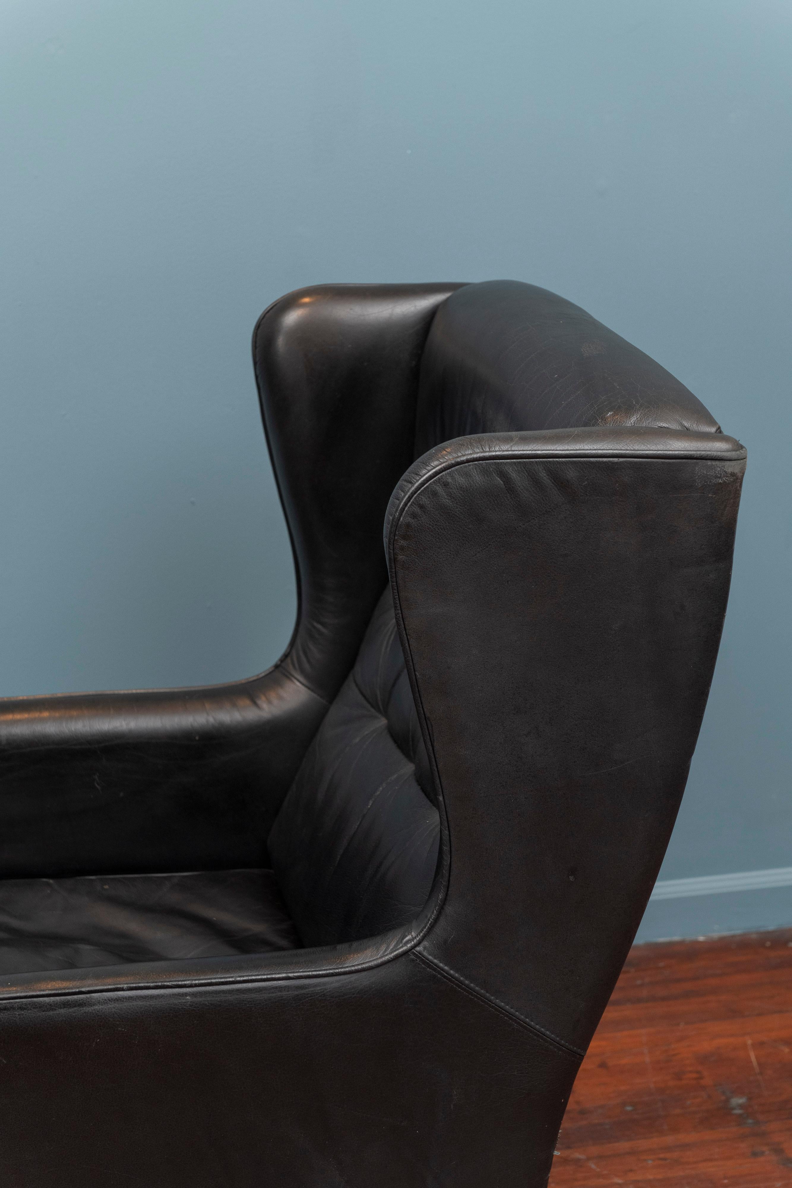 Danish Modern Leather Wingback Chair at 1stDibs | black leather ...