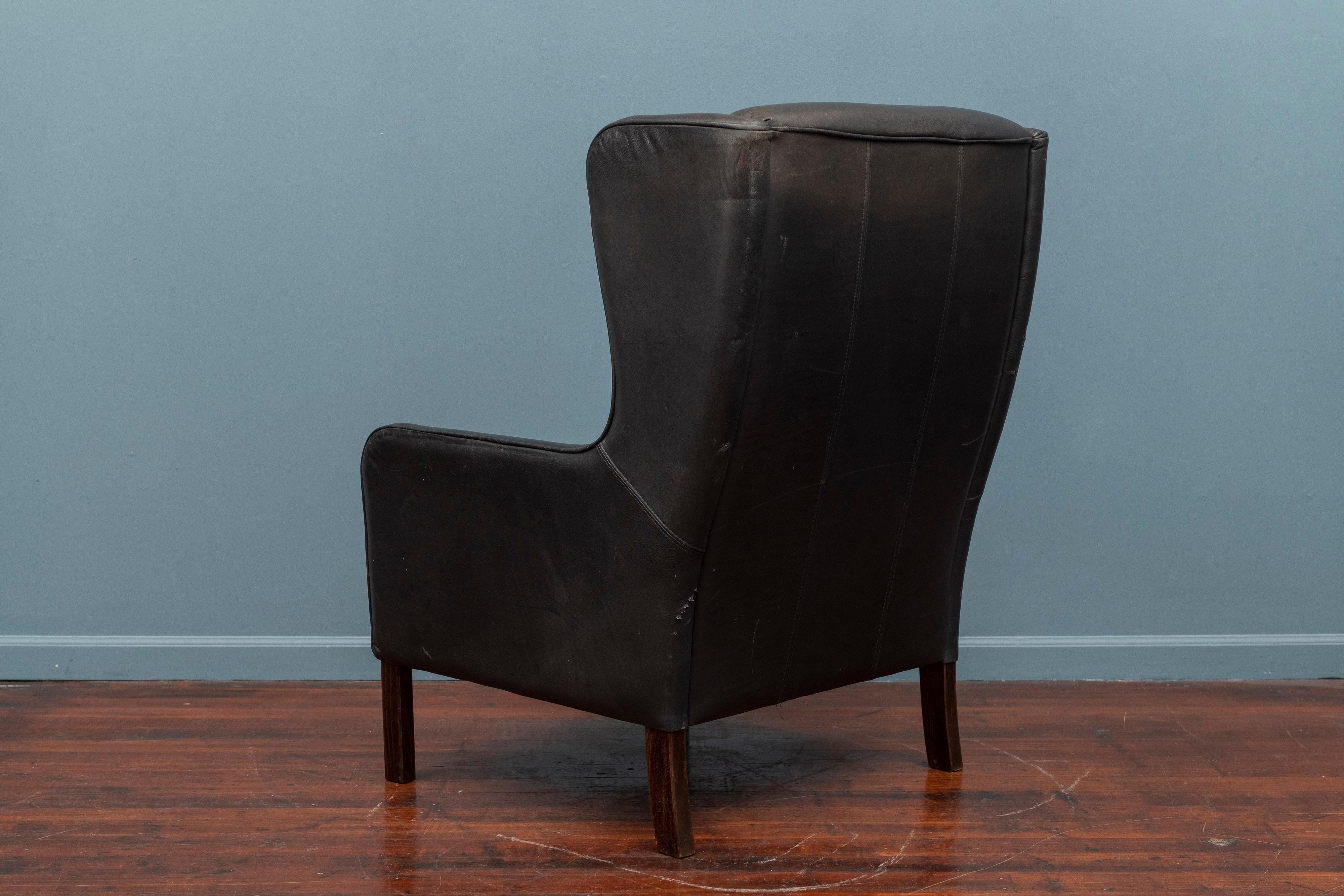 Danish Modern Leather Wingback Chair at 1stDibs | black leather ...