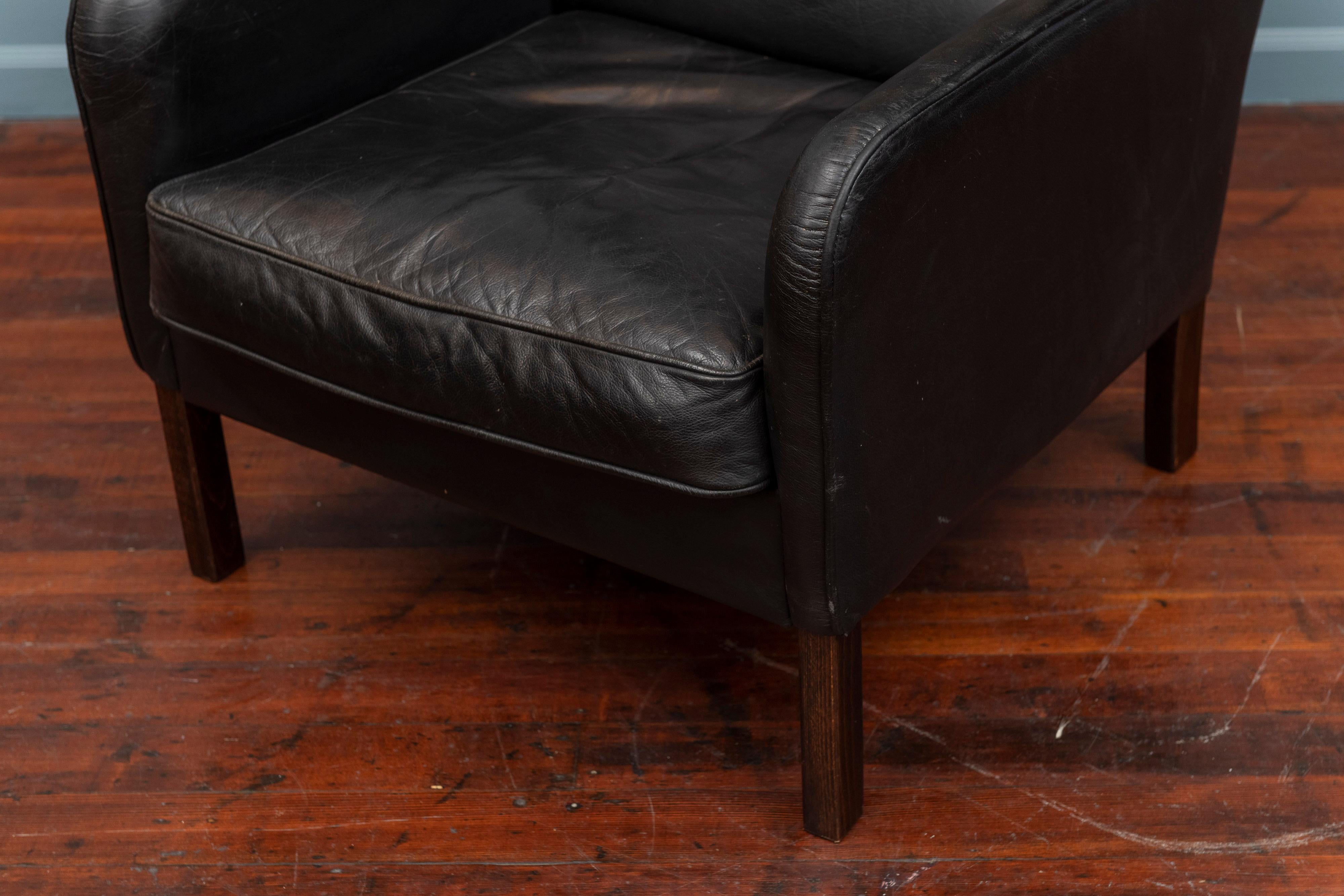 Danish Modern Leather Wingback Chair at 1stDibs | black leather ...