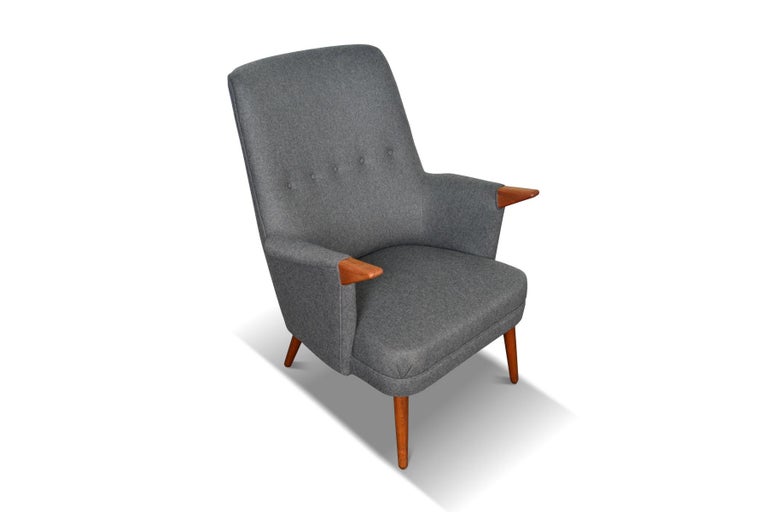Danish Modern Lounge Chair with Pointy Teak Paws in Grey Italian Wool ...
