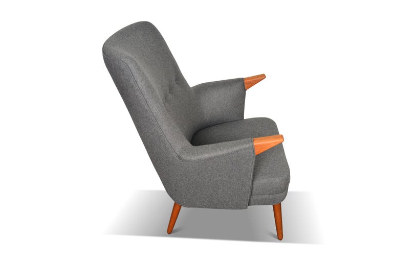 Danish Modern Lounge Chair with Pointy Teak Paws in Grey Italian Wool ...