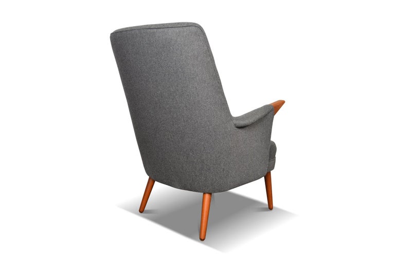 Danish Modern Lounge Chair with Pointy Teak Paws in Grey Italian Wool ...