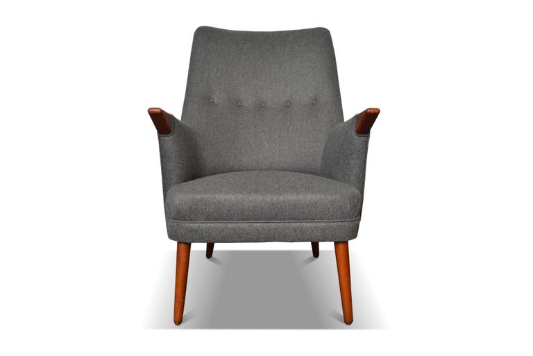 Danish Modern Lounge Chair with Pointy Teak Paws in Grey Italian Wool ...