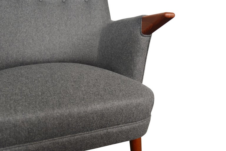 Danish Modern Lounge Chair with Pointy Teak Paws in Grey Italian Wool ...