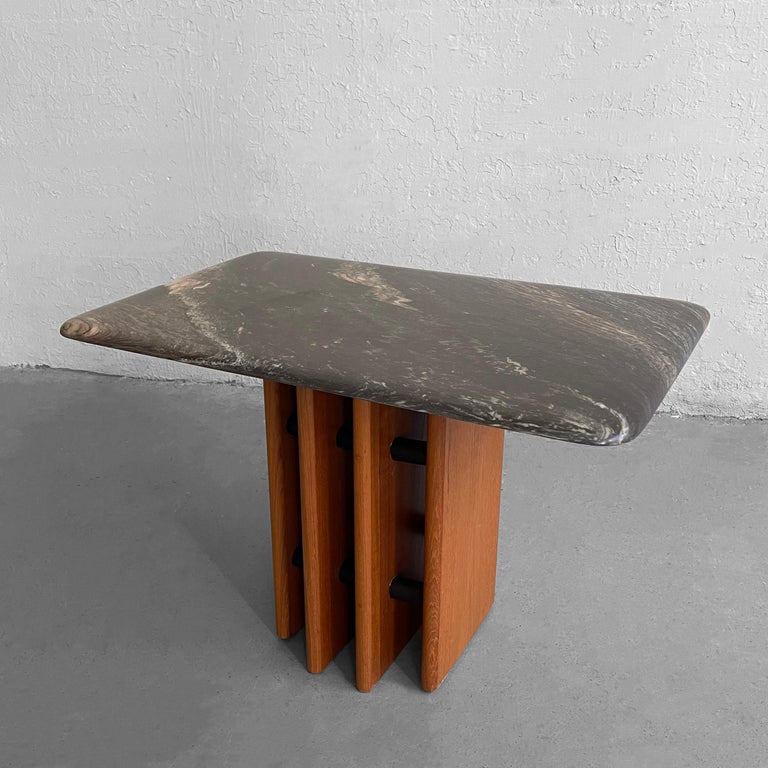 Danish Modern Marble and Teak Panel Side Table For Sale at 1stDibs