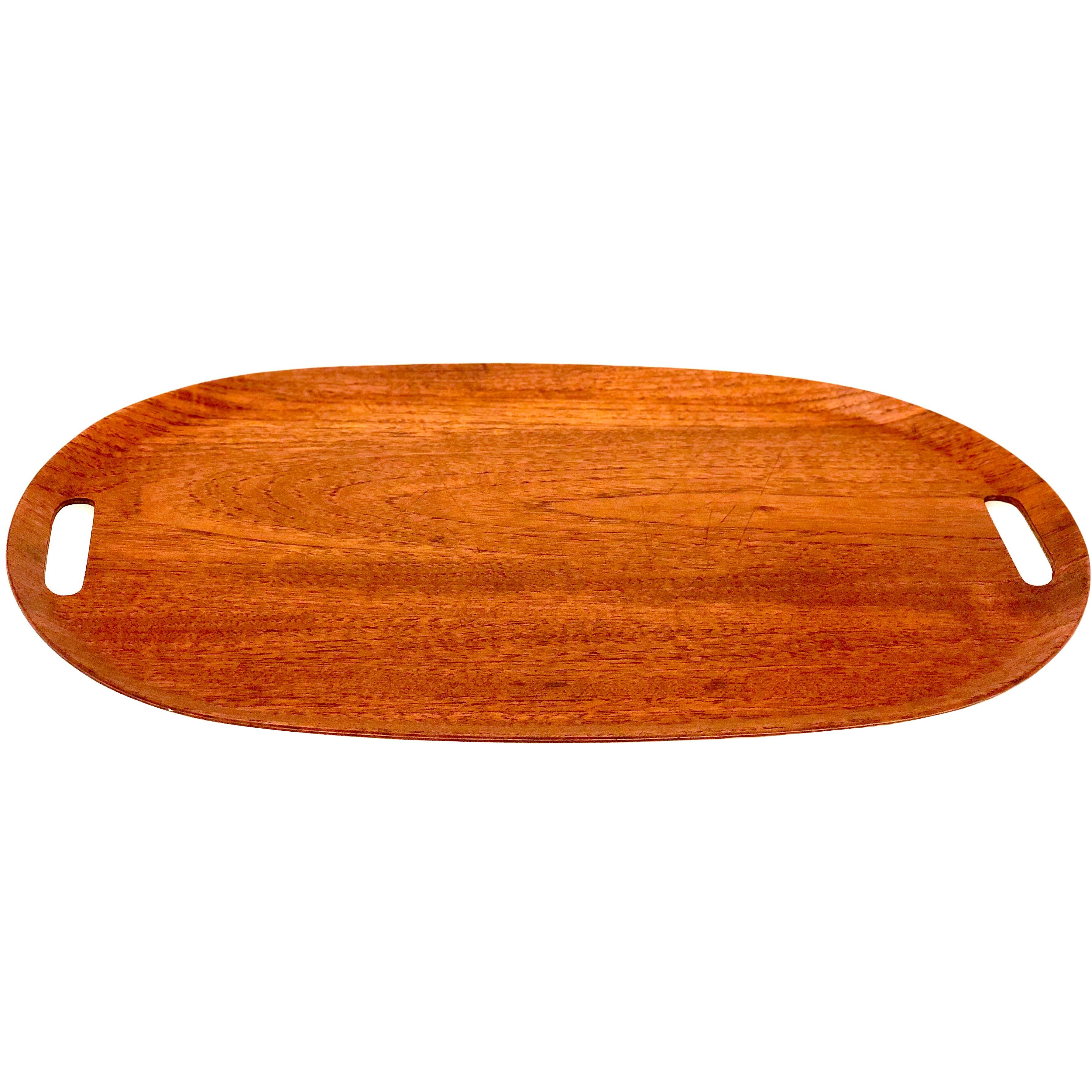 Danish Modern Molded Oval Teak Tray with Handles at 1stDibs