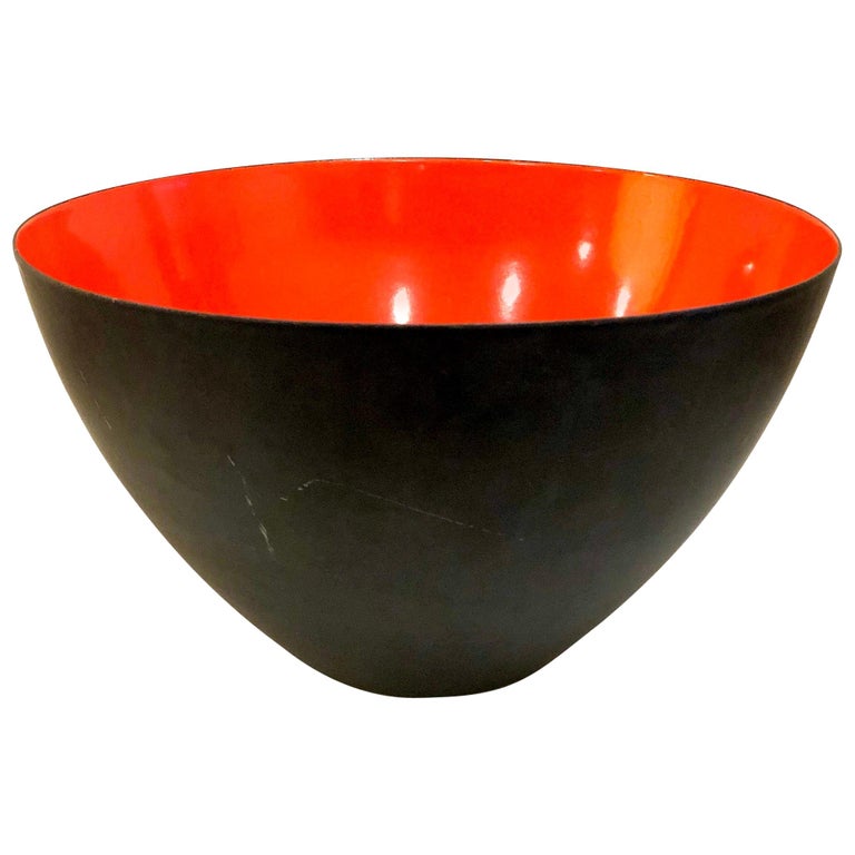 Danish Modern Orange Enamel Krenit Bowl by Herbert Krenchel for Torben ...