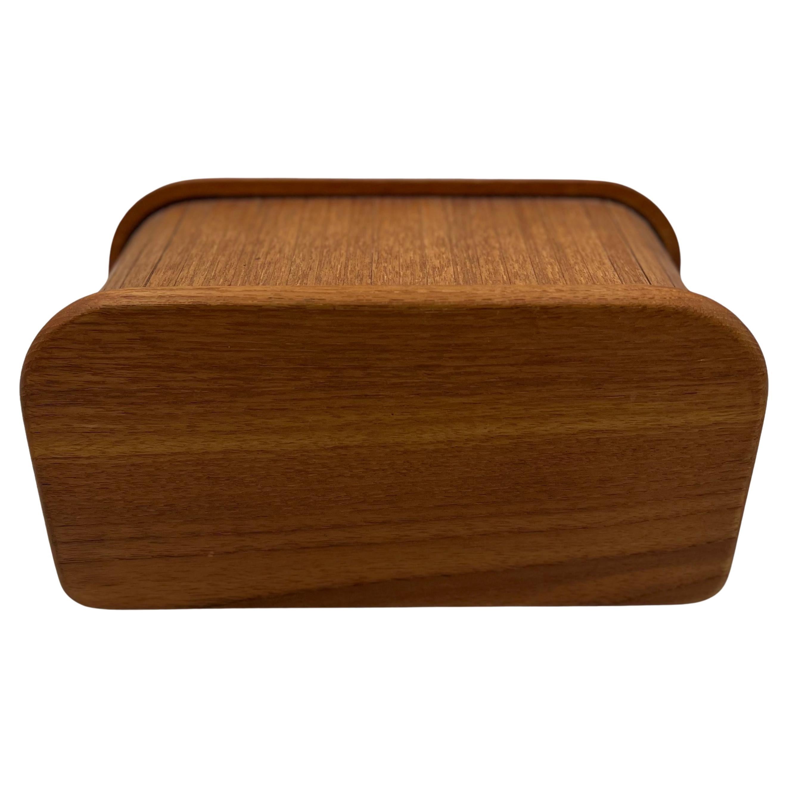 Danish Modern Petite Tambour Top Teak Box at 1stDibs