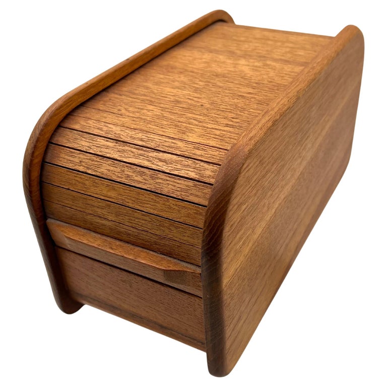 Danish Modern Petite Tambour Top Teak Box For Sale at 1stDibs