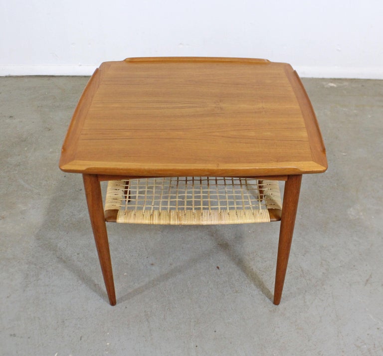 Danish Modern Poul Jensen for Selig Teak Caned Square Side Table at 1stDibs